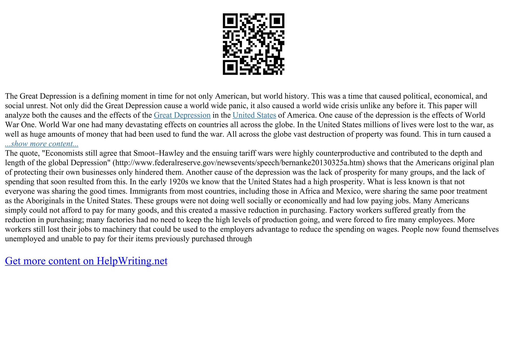 The Causes And Effects Of The Great Depression | PDF