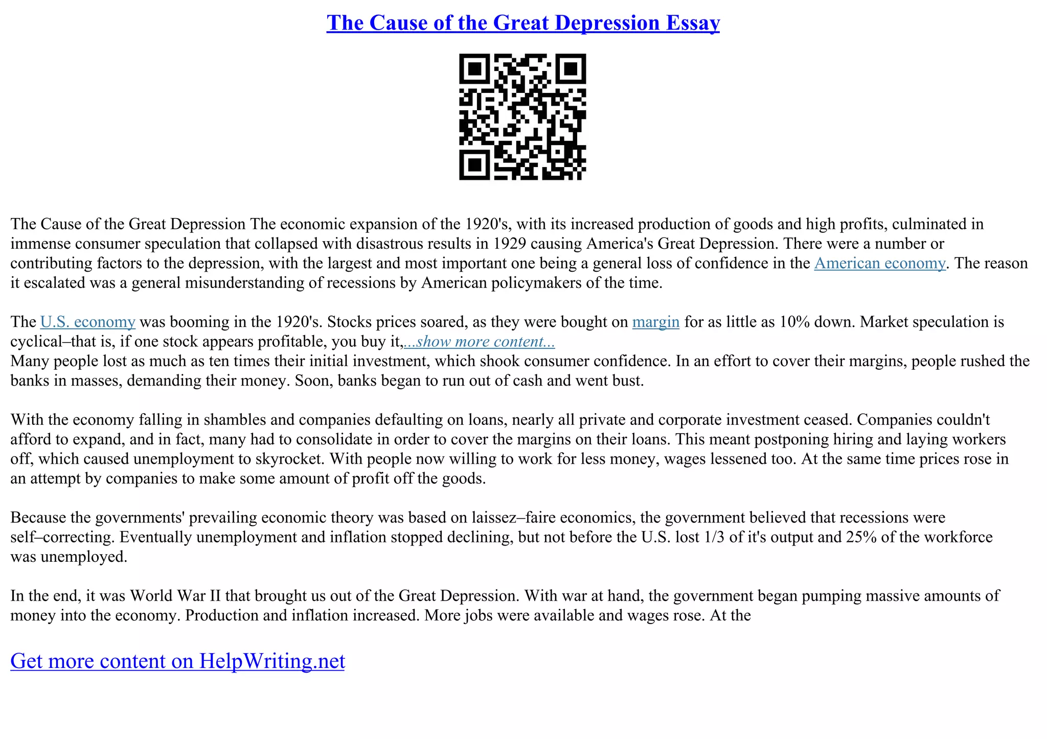 The Causes And Effects Of The Great Depression | PDF