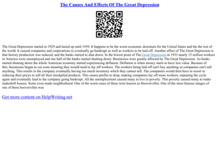 The Causes And Effects Of The Great Depression | PDF