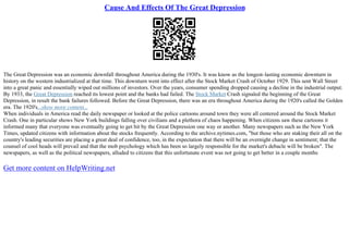 The Causes And Effects Of The Great Depression | PDF