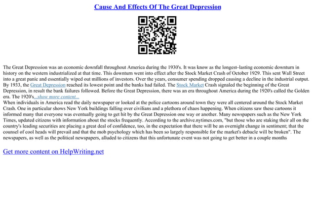 The Causes And Effects Of The Great Depression | PDF