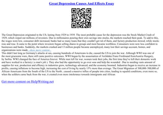 The Causes And Effects Of The Great Depression | PDF