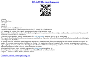 The Causes And Effects Of The Great Depression | PDF