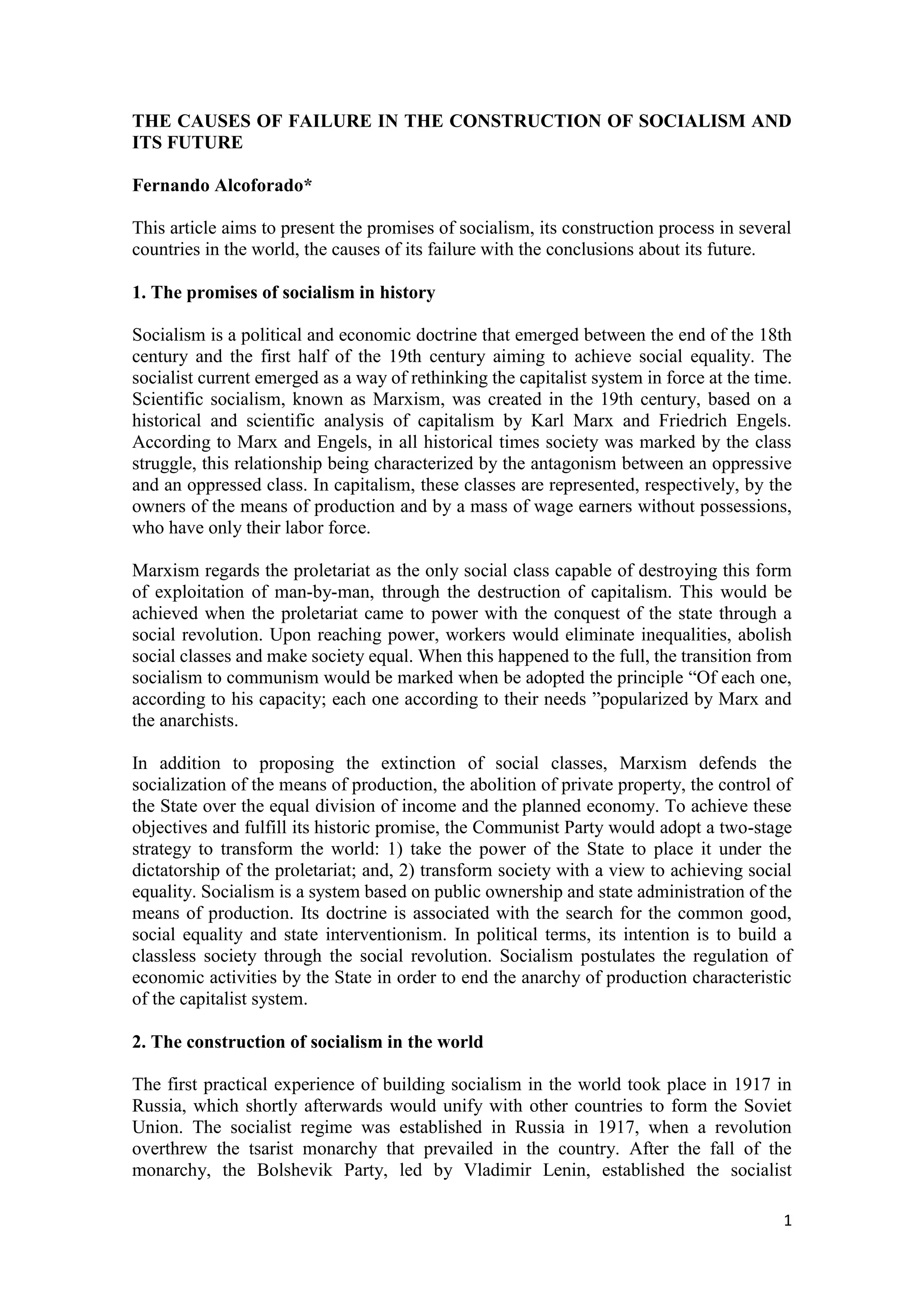 THE CAUSES OF FAILURE IN THE CONSTRUCTION OF SOCIALISM AND ITS FUTURE | PDF