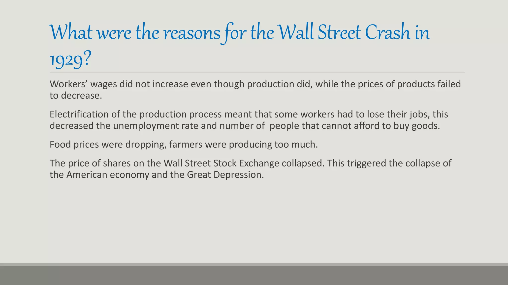 The causes of the wall street crash of | PPTX