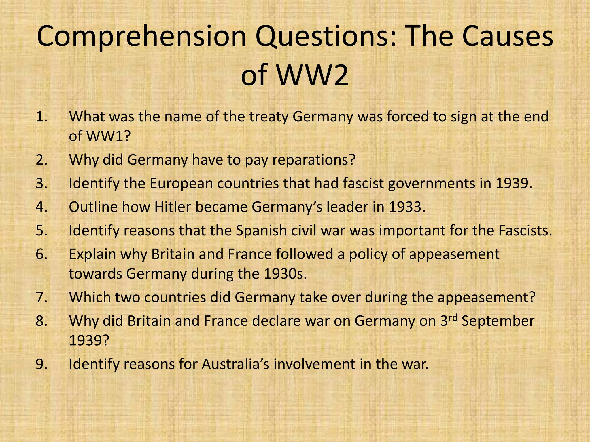 The causes of ww2 powerpoint presentation | PPTX