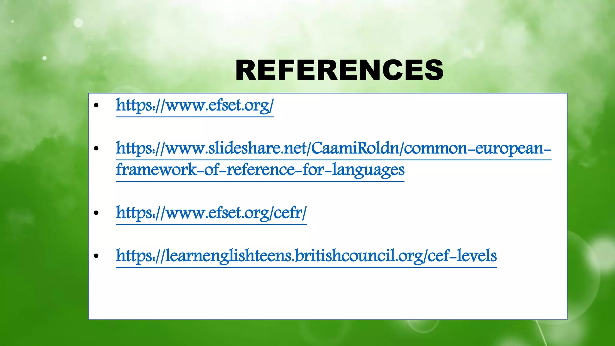 Summary:The Common European Framework of Reference for Language | PPTX