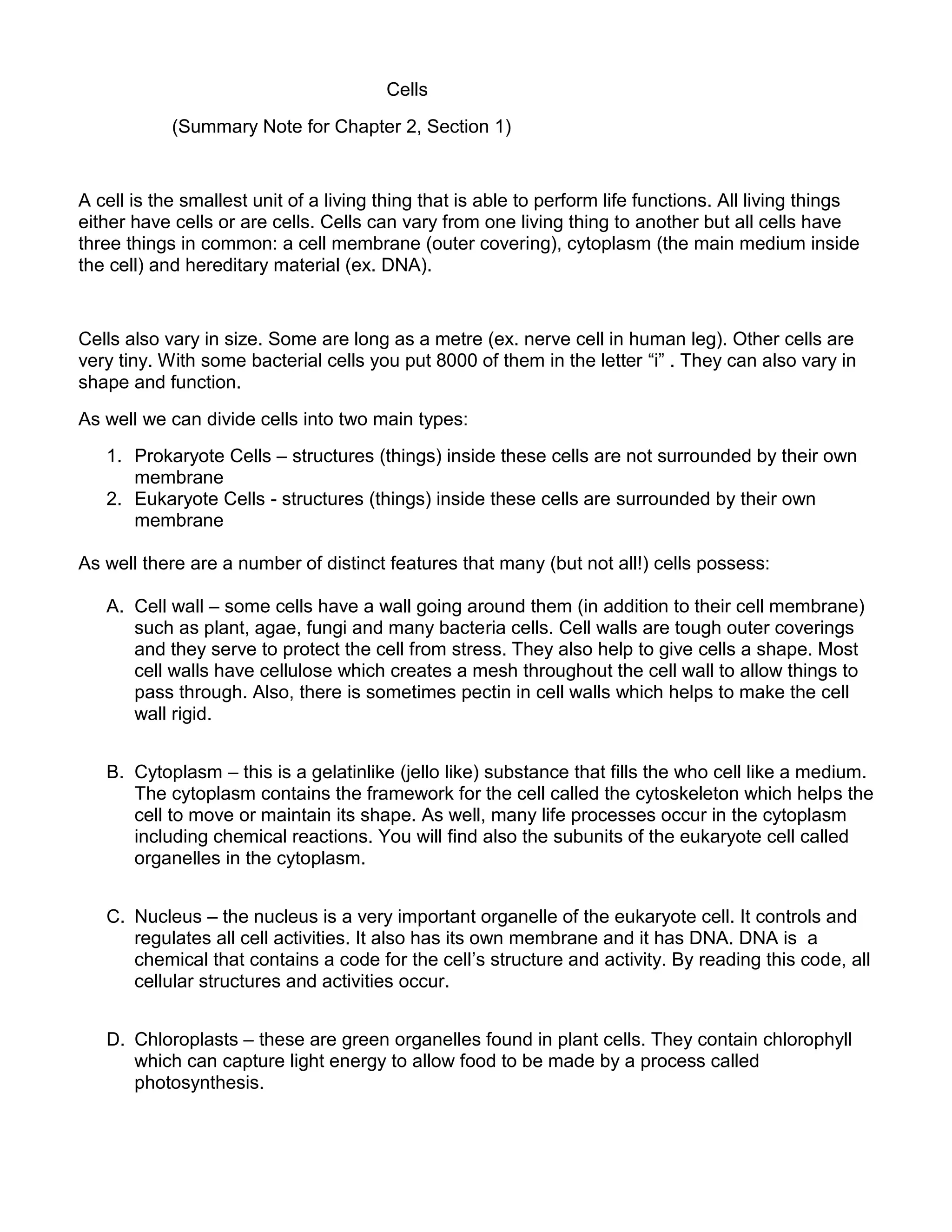 The Cell knowledge handouts and notes | PDF