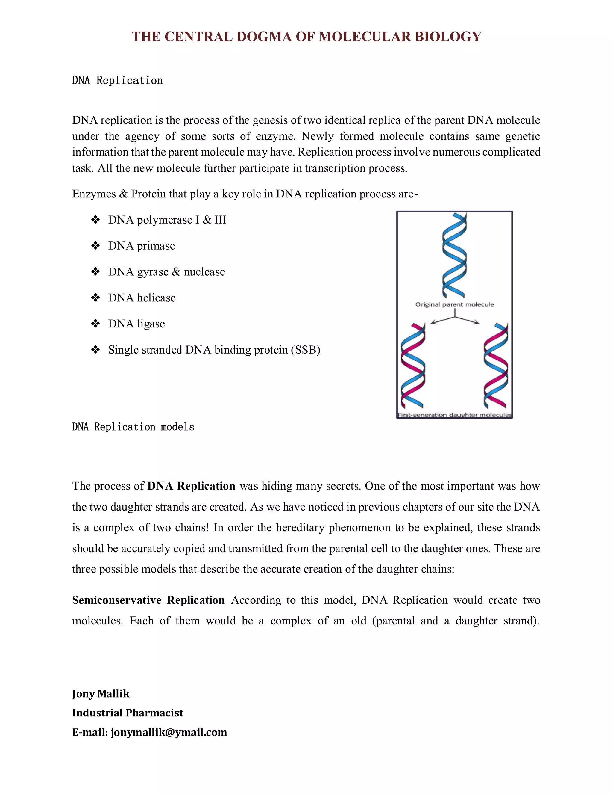The central dogma of molecular biology | PDF
