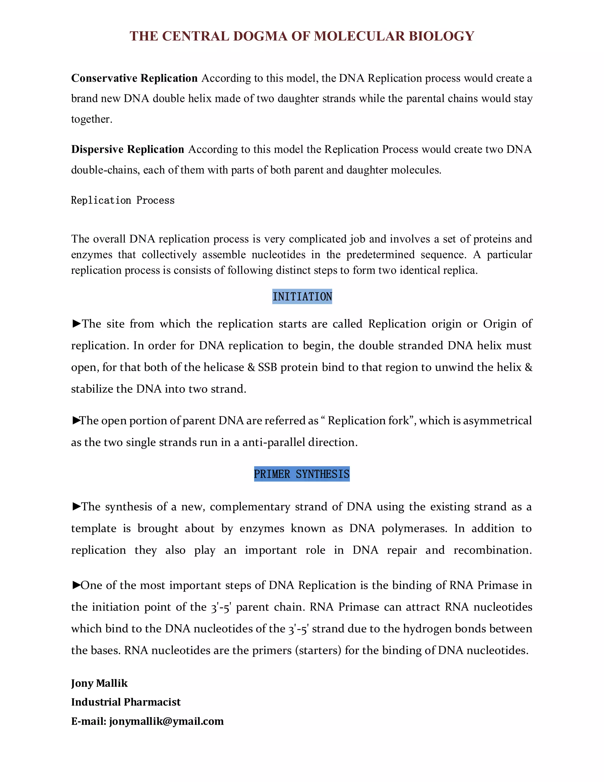 The central dogma of molecular biology | PDF