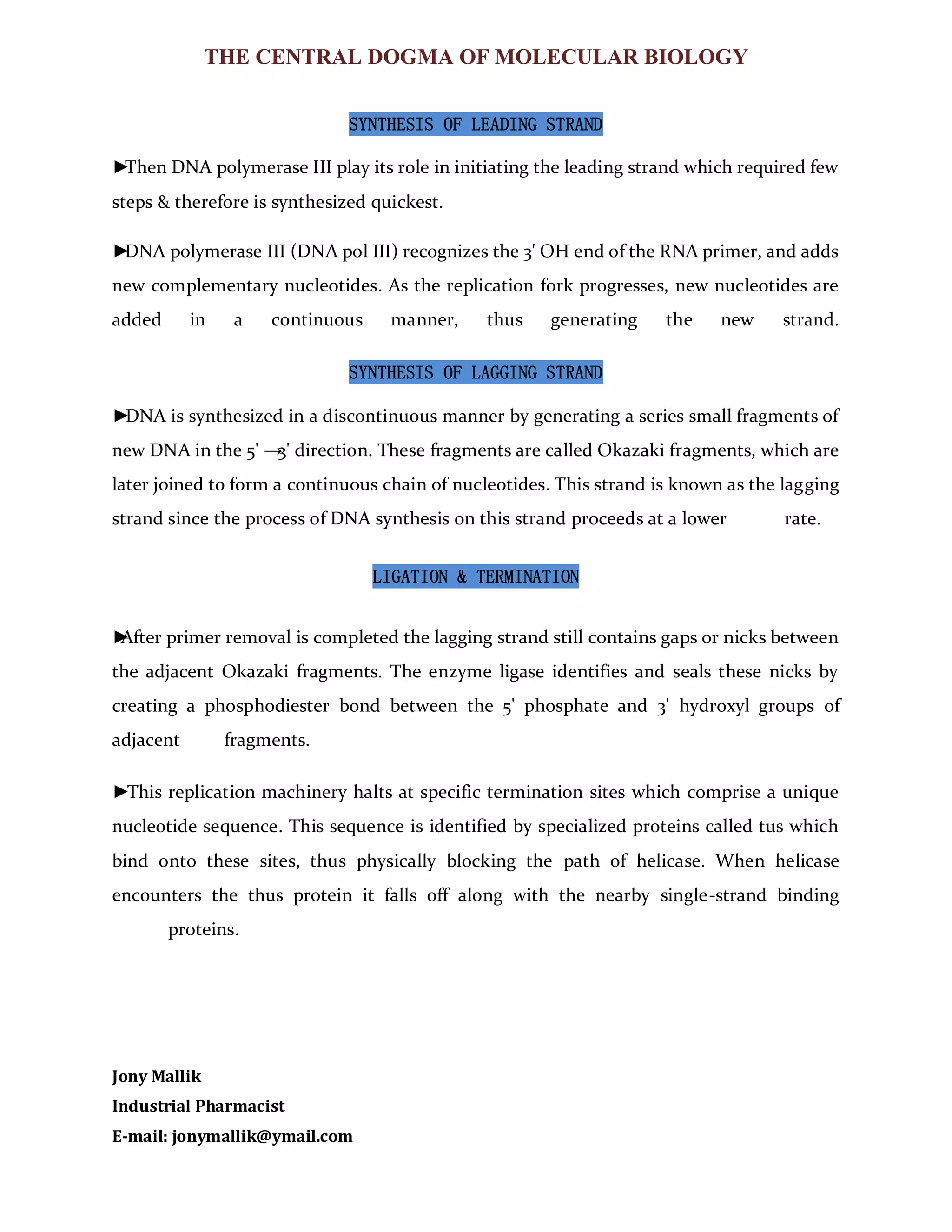 The central dogma of molecular biology | PDF