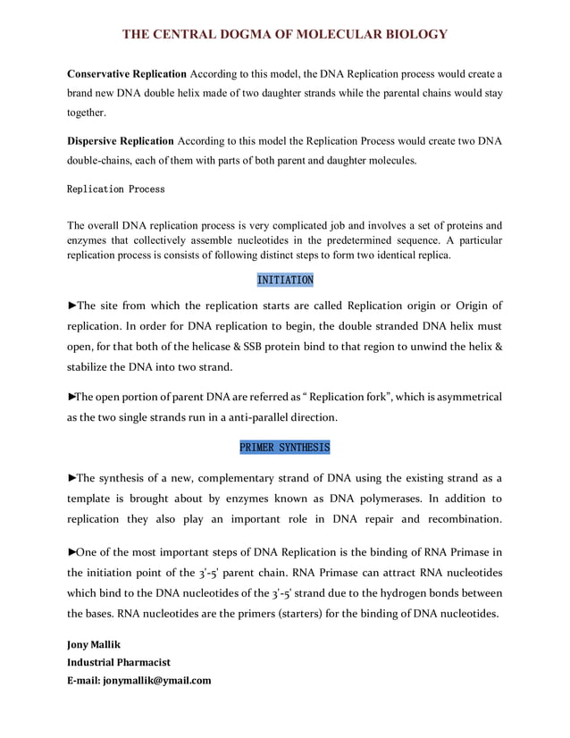 The central dogma of molecular biology | PDF