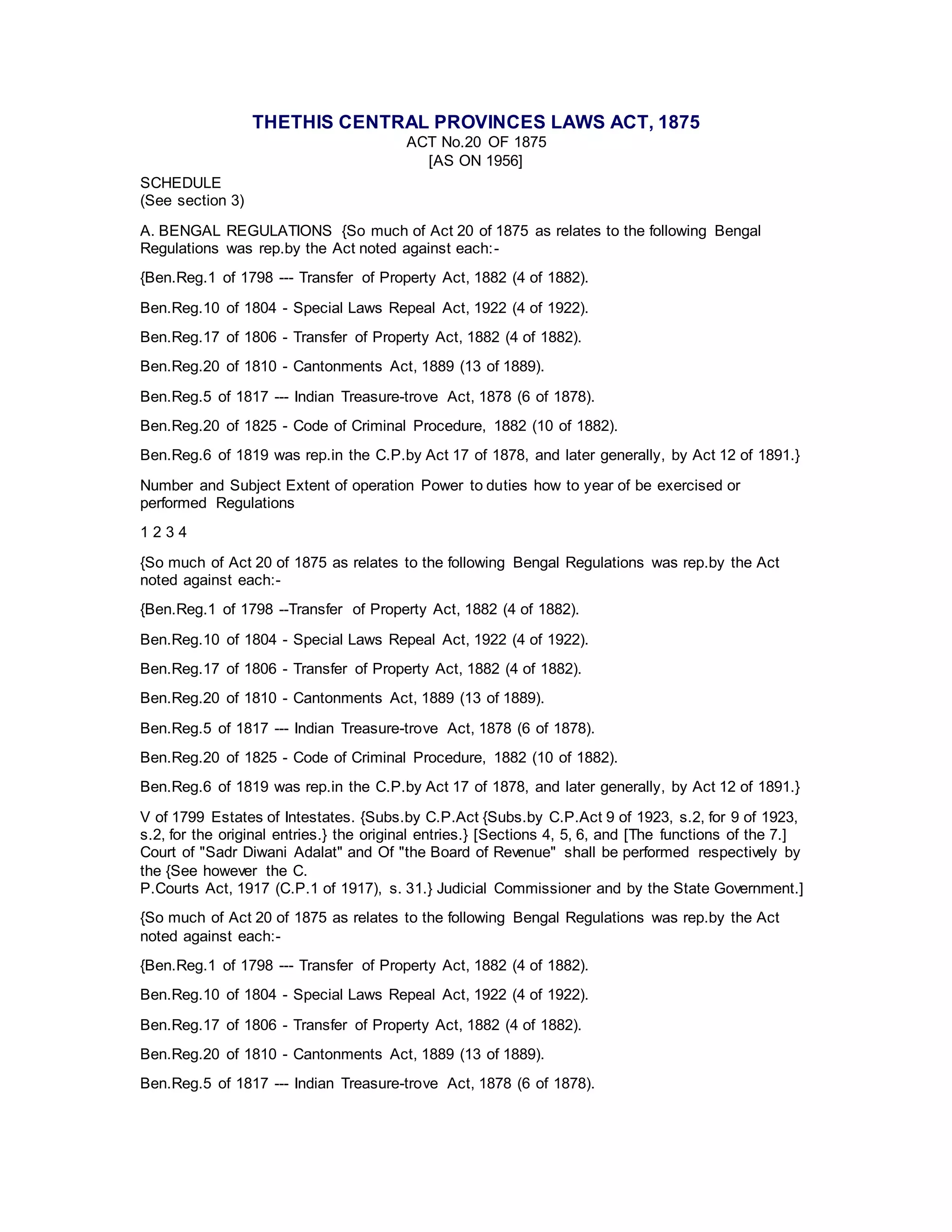 The central provinces laws act 1875 | DOC | Islam | Religion & Spirituality