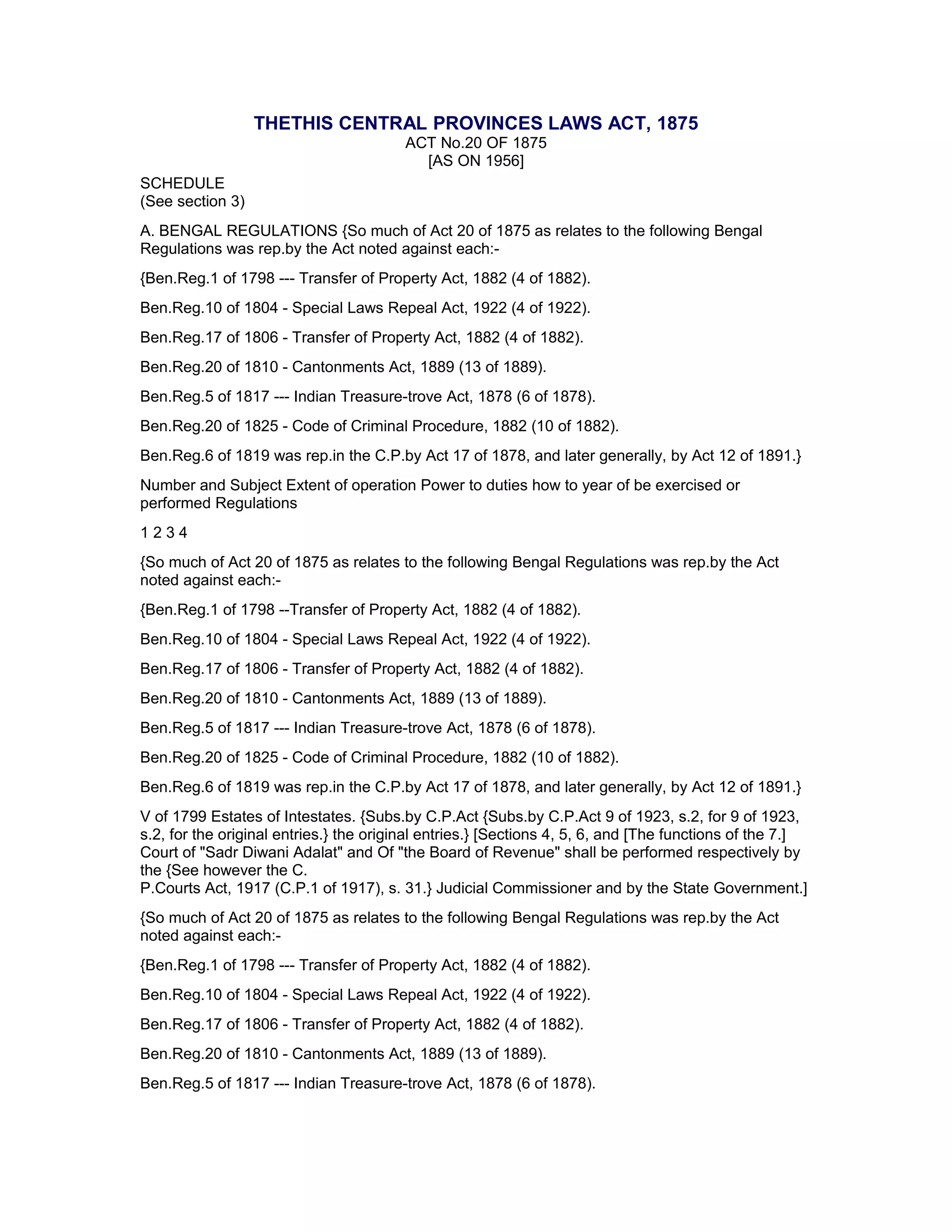 The central provinces laws act 1875 | DOC