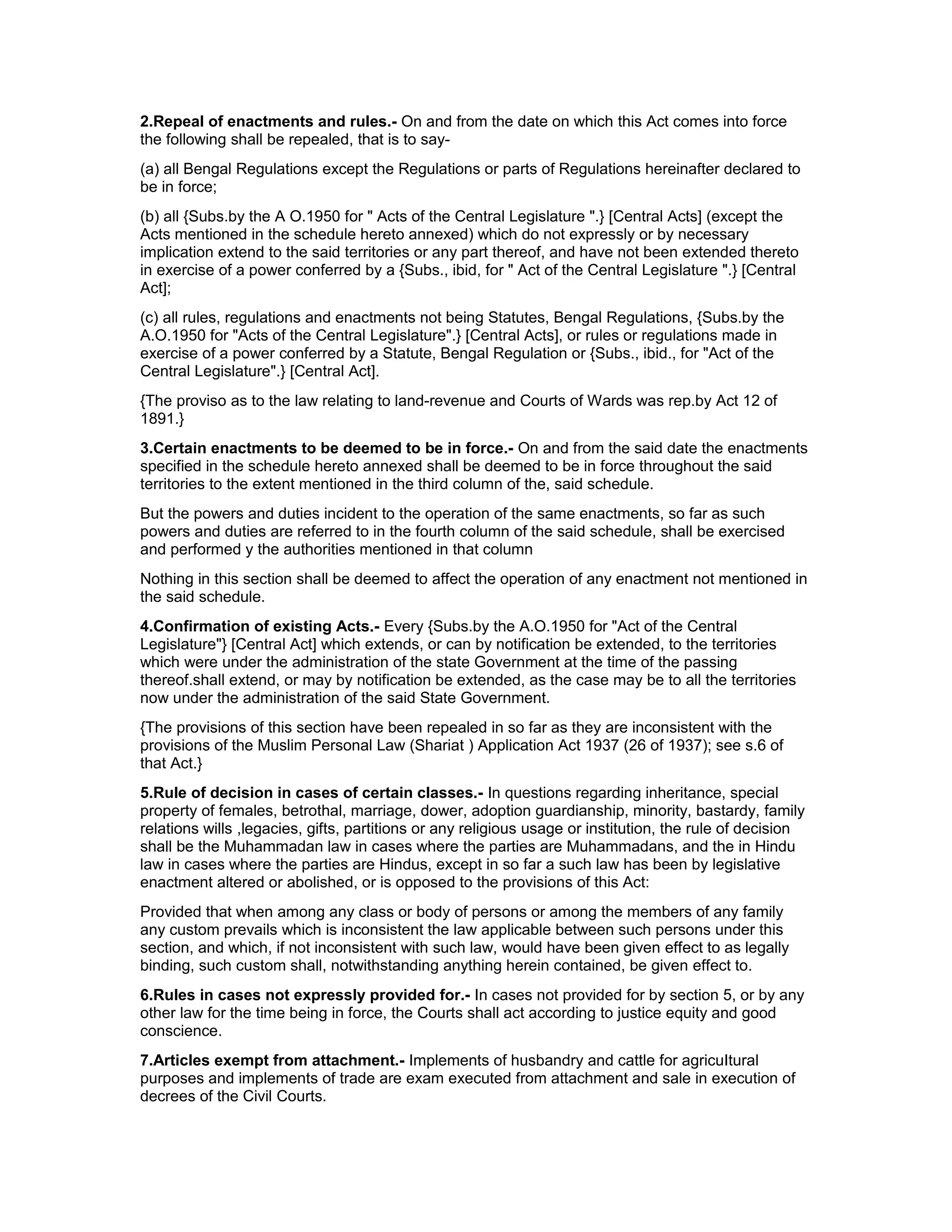 The central provinces laws act 1875 | DOC