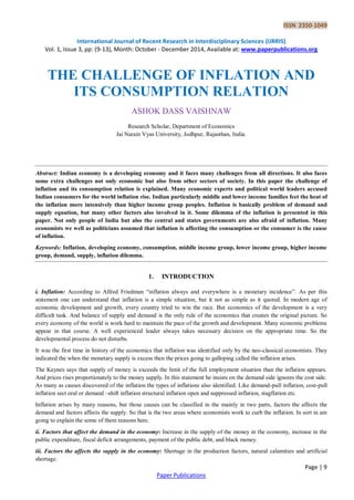 THE CHALLENGE OF INFLATION AND ITS CONSUMPTION RELATION | PDF