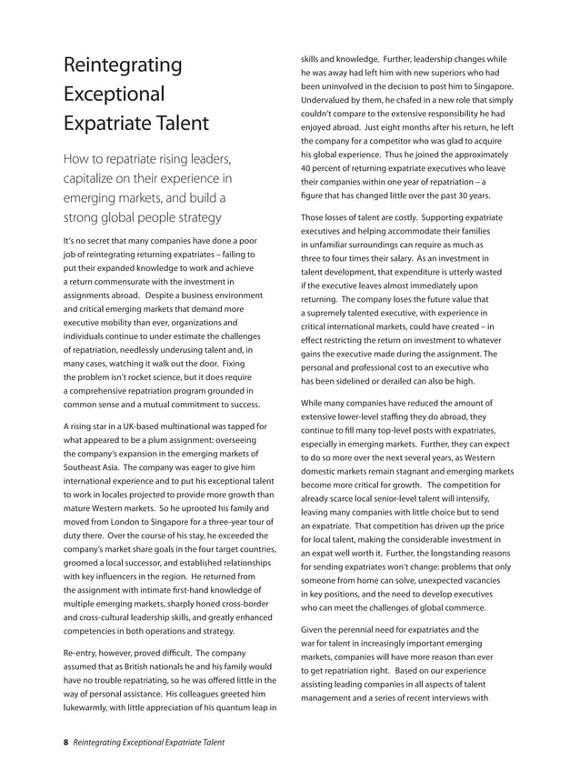 The challenge of reintegrating expatriate talent | PDF
