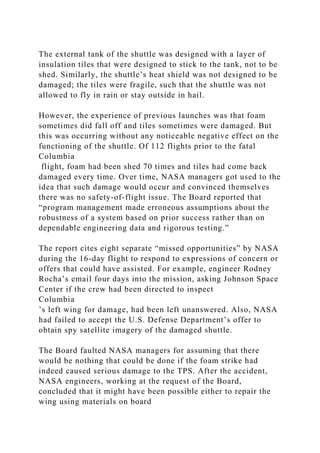 The Challenger and Columbia Shuttle DisastersTo be considered co.docx