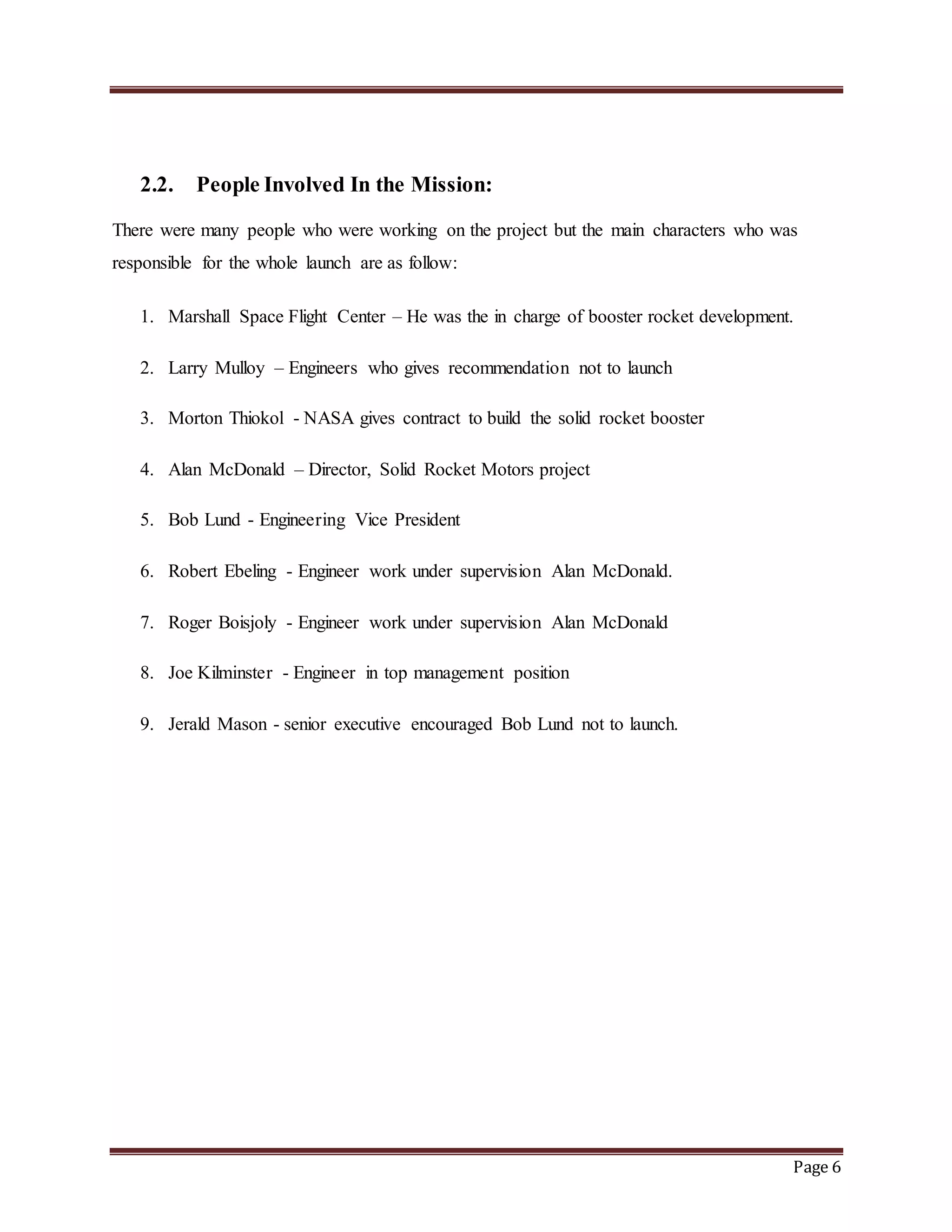 The challenger disaster Case Study | DOCX