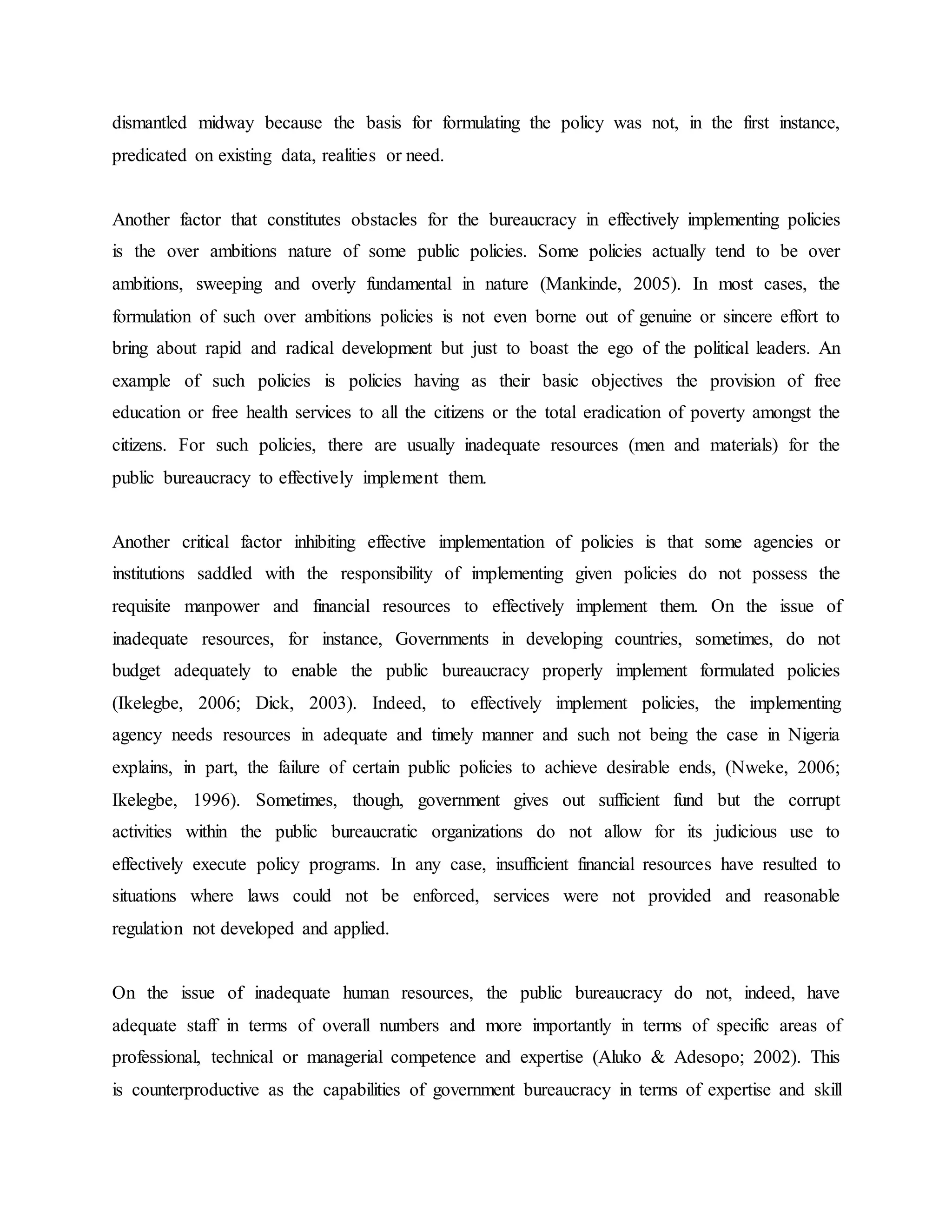 The challenges in policy formulation, policy analysis and implementation in developing countries ...