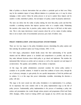 The challenges in policy formulation, policy analysis and implementation in developing countries ...