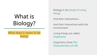 Comprehensive Introduction to Biology and Characteristics of Living ...