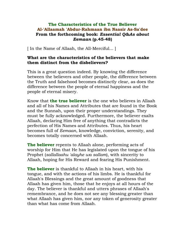 The characteristics of the true believer | DOC