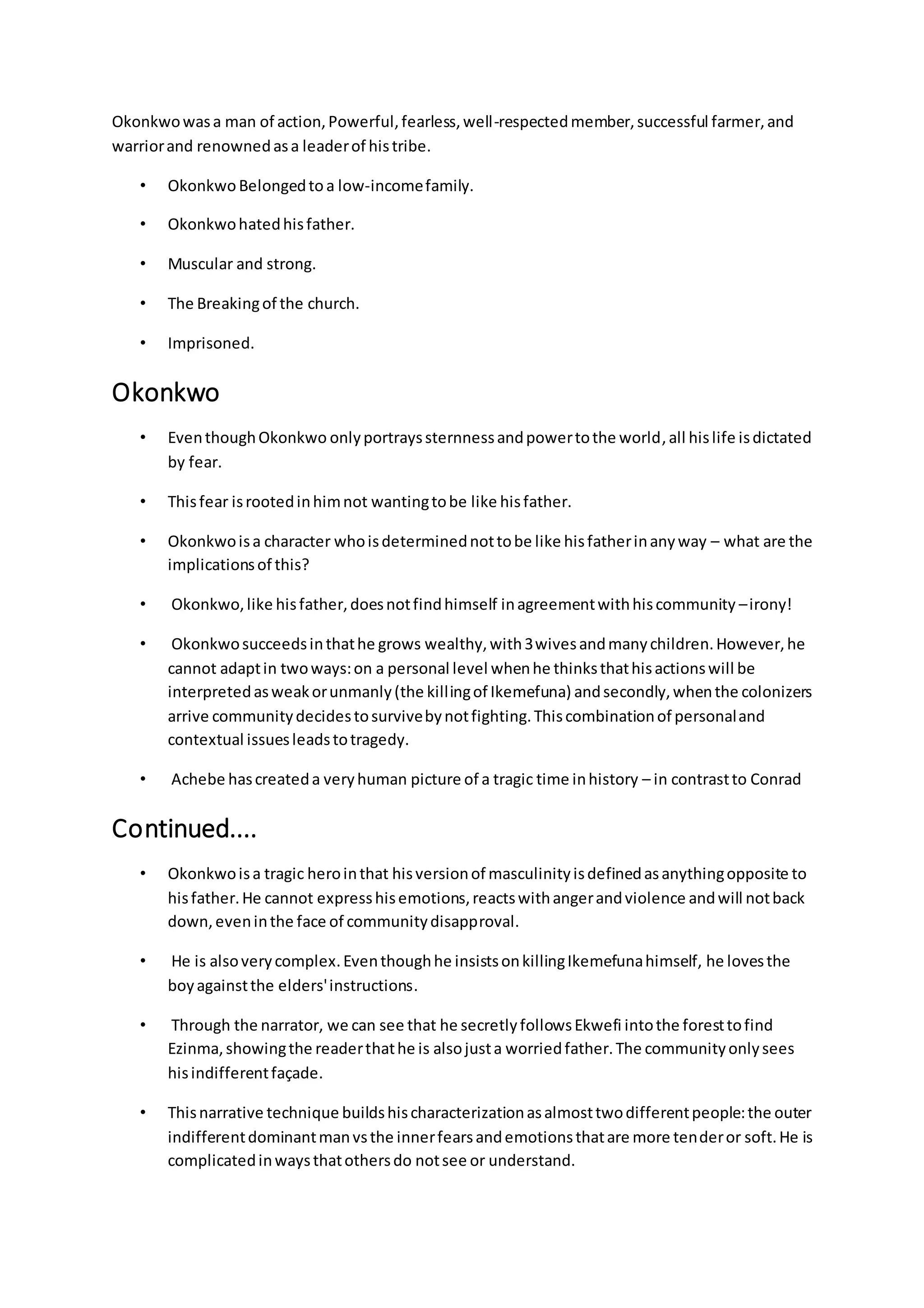 The character of okonkwo in the novel things fall apart | DOCX