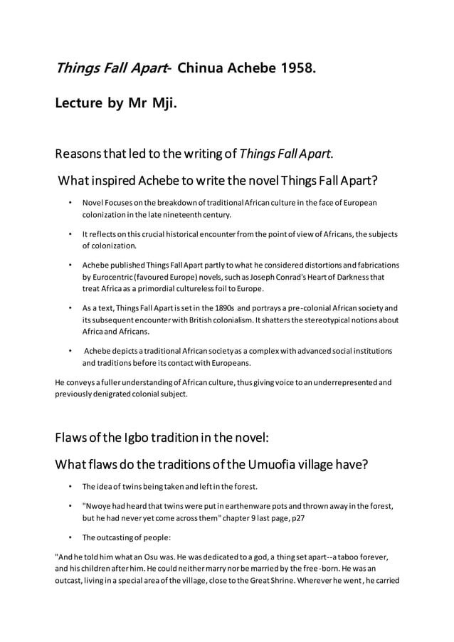 The character of okonkwo in the novel things fall apart | DOCX | Drama ...