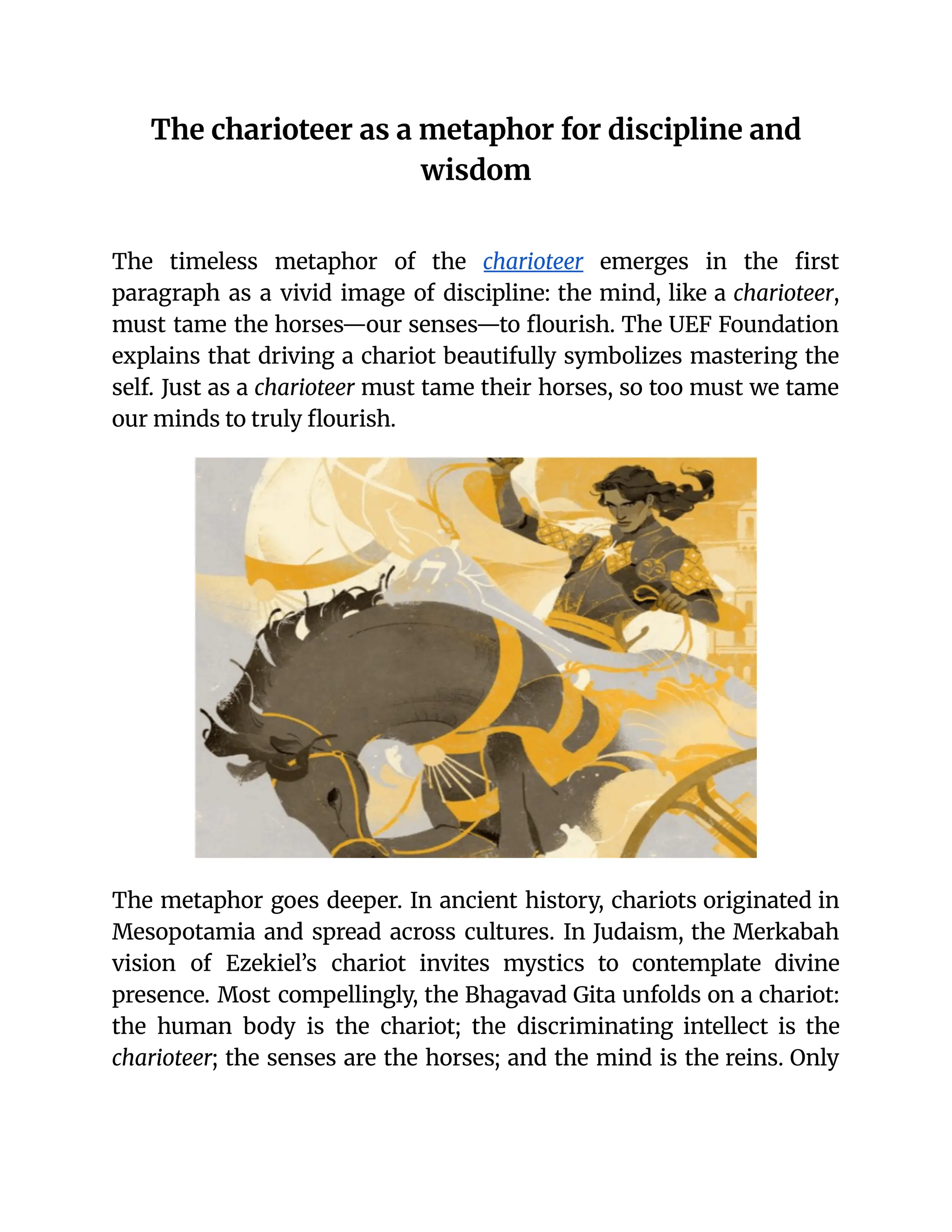 The charioteer as a metaphor for discipline and wisdom | PDF