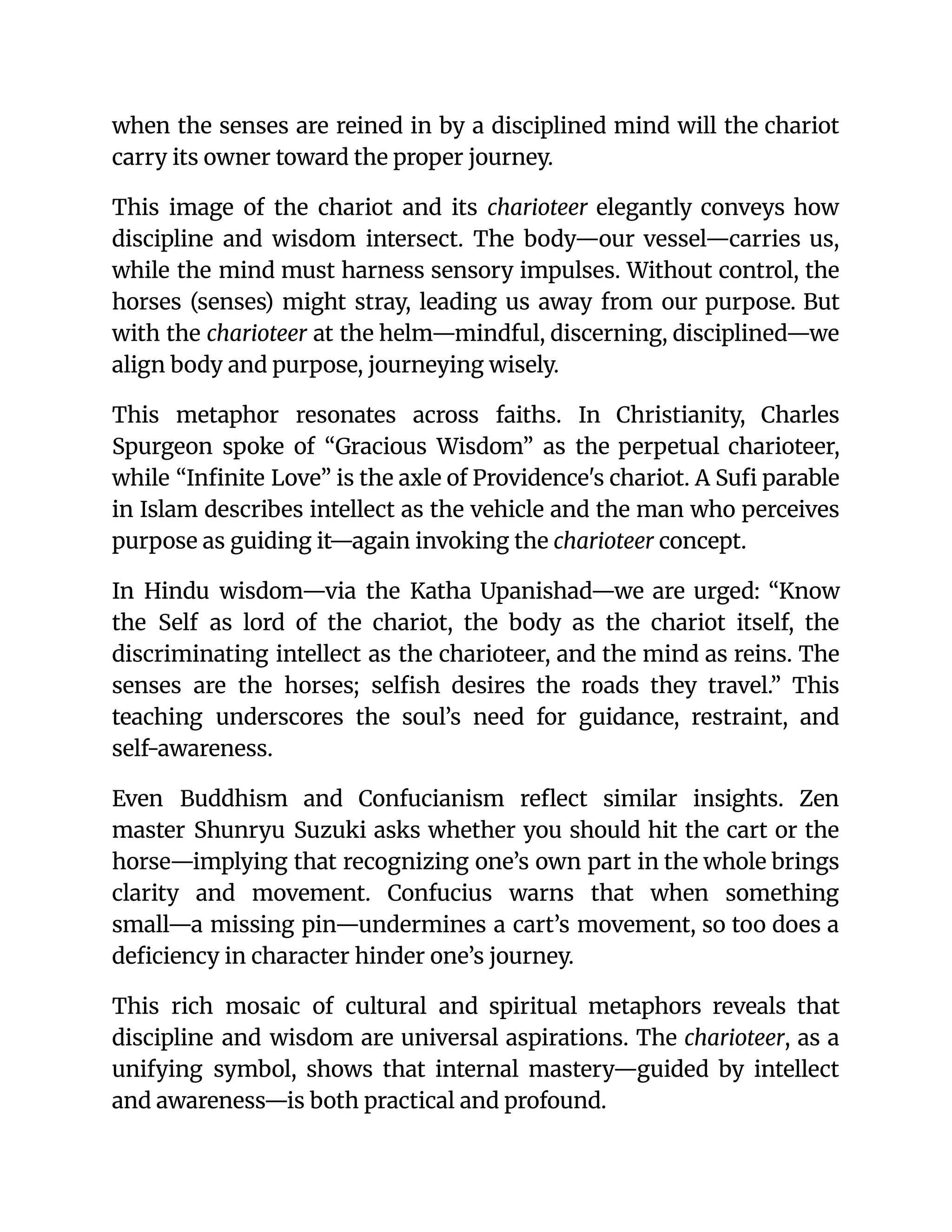 The charioteer as a metaphor for discipline and wisdom | PDF