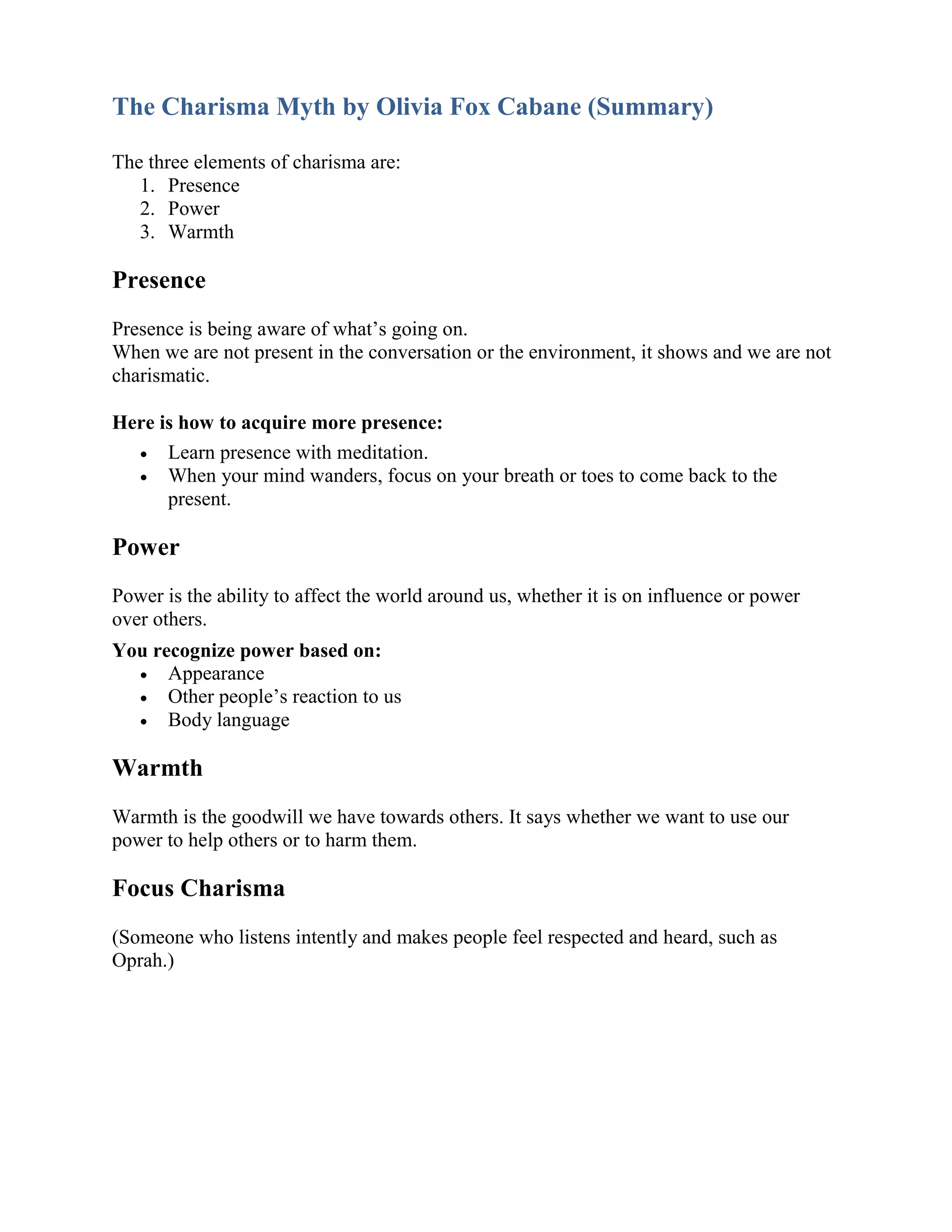 The Charisma Myth by Olivia Fox Cabane (Summary) | PDF