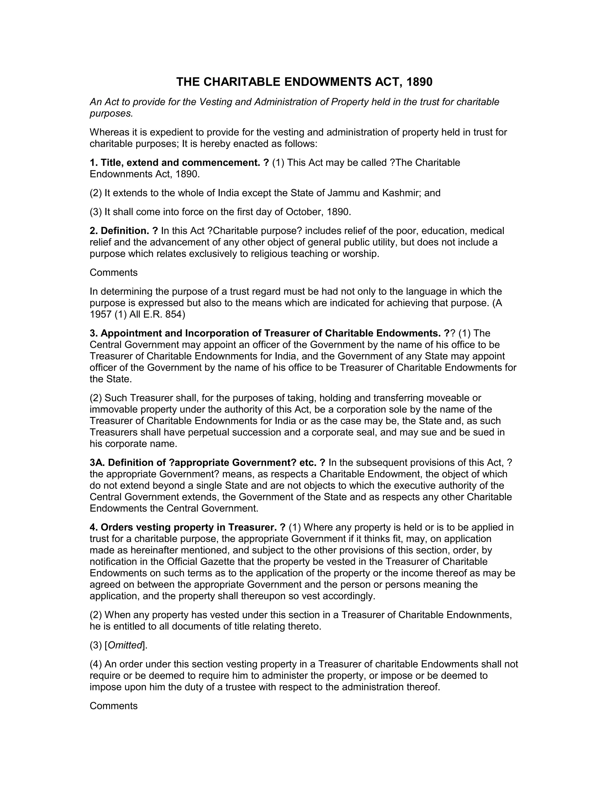 The charitable endowments act 1890 | DOC