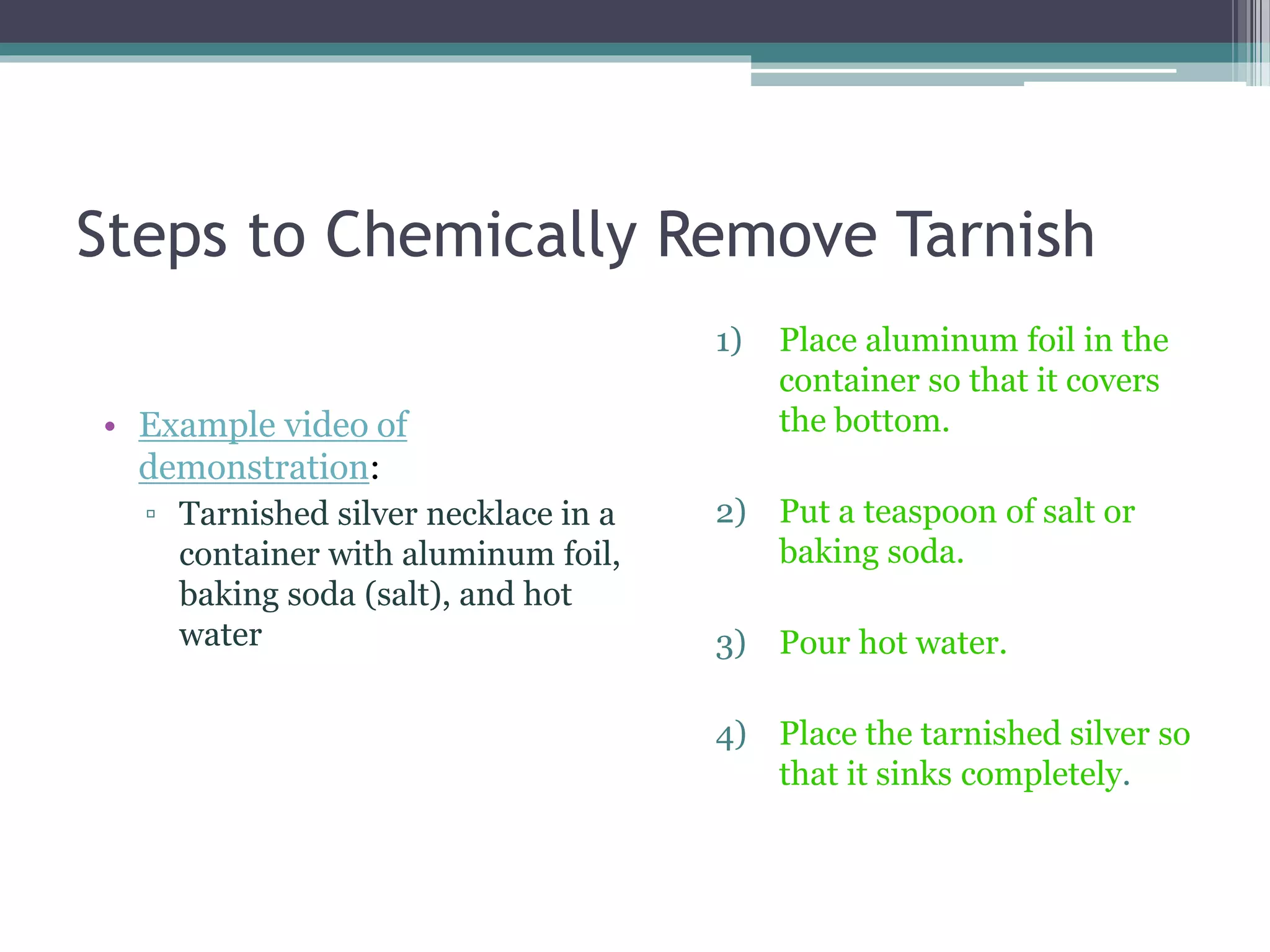 The chemistry of silver tarnish and its removal | PPTX
