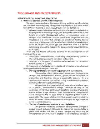 The child and adolescent learners | DOCX