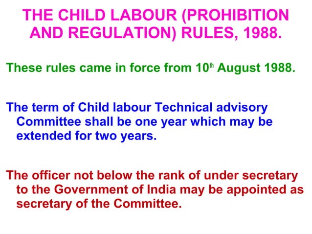 The Child Labour (Prohibition And Regulation ) Act, 1986 | PPT
