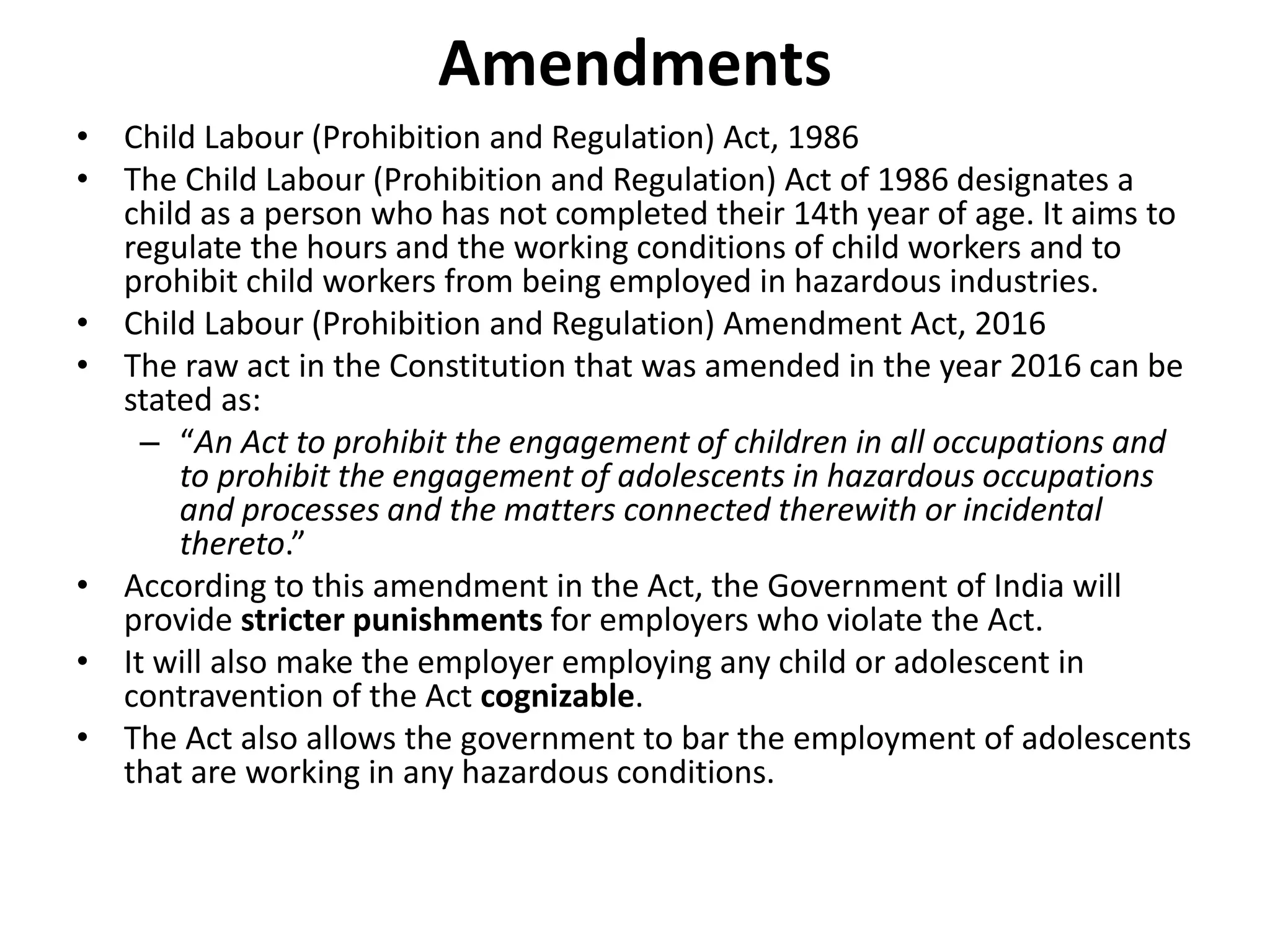 The child labour (prohibition and regulation)act, | PPTX