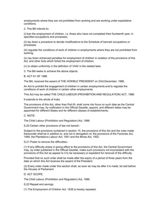 The child labour (prohibition and regulation) act, 1986 | DOC