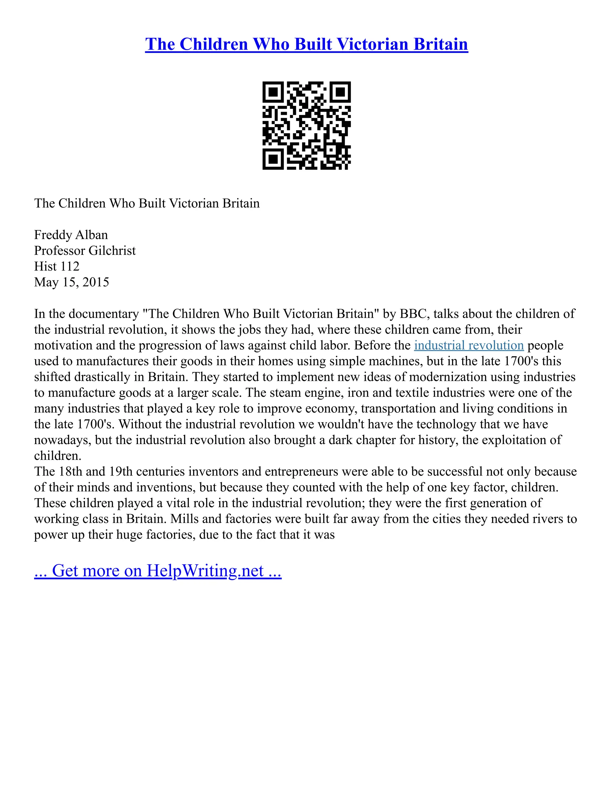 The Children Who Built Victorian Britain | PDF