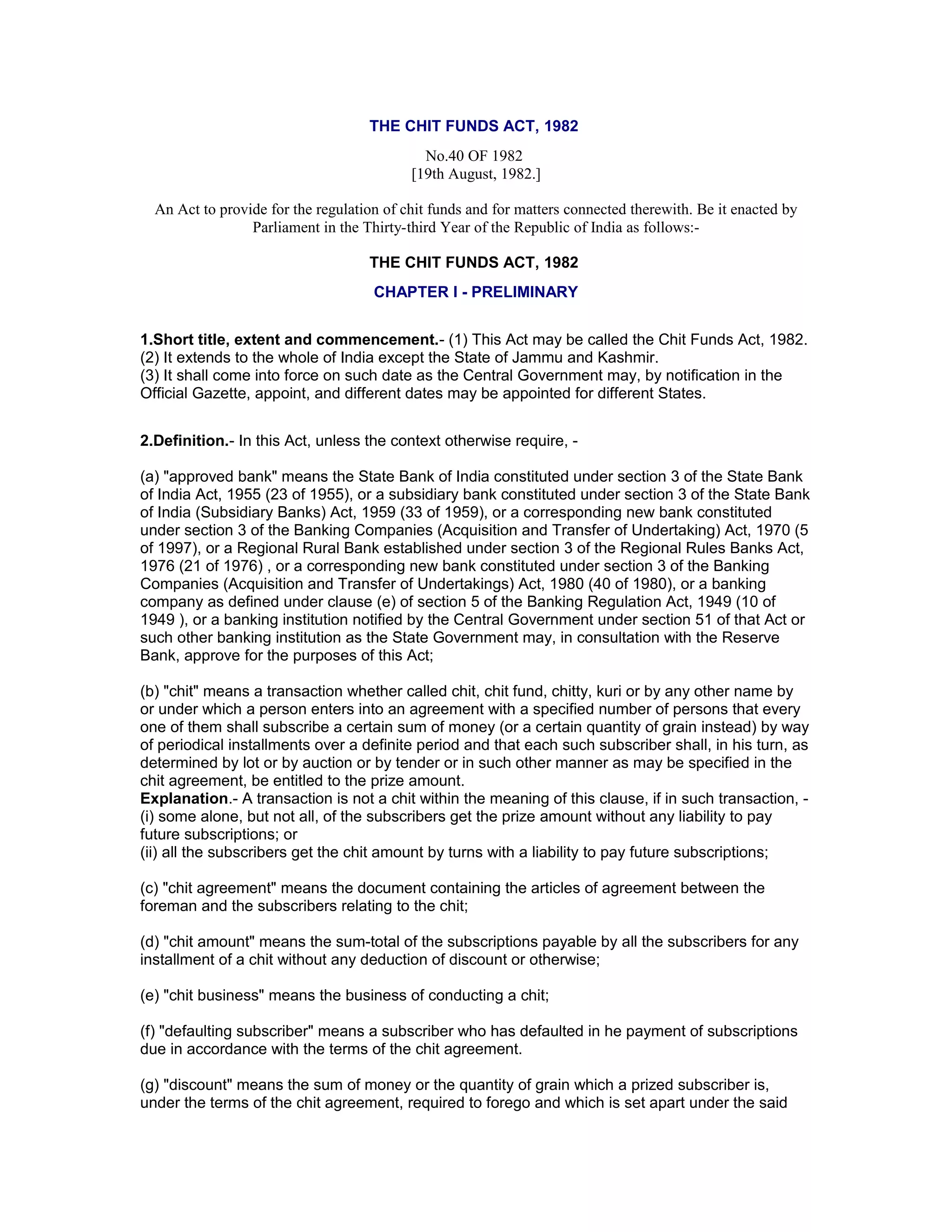 The chit funds act | DOC