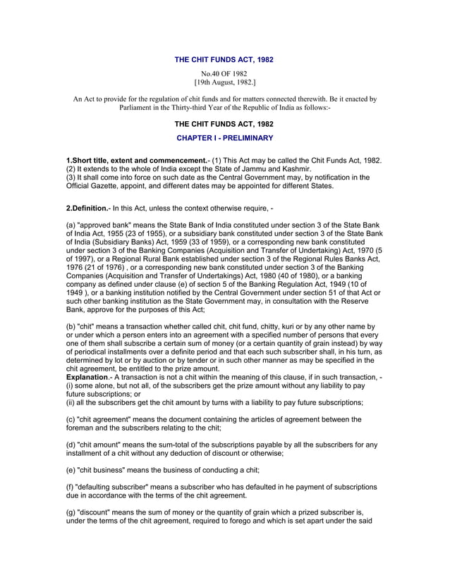 The chit funds act | PDF