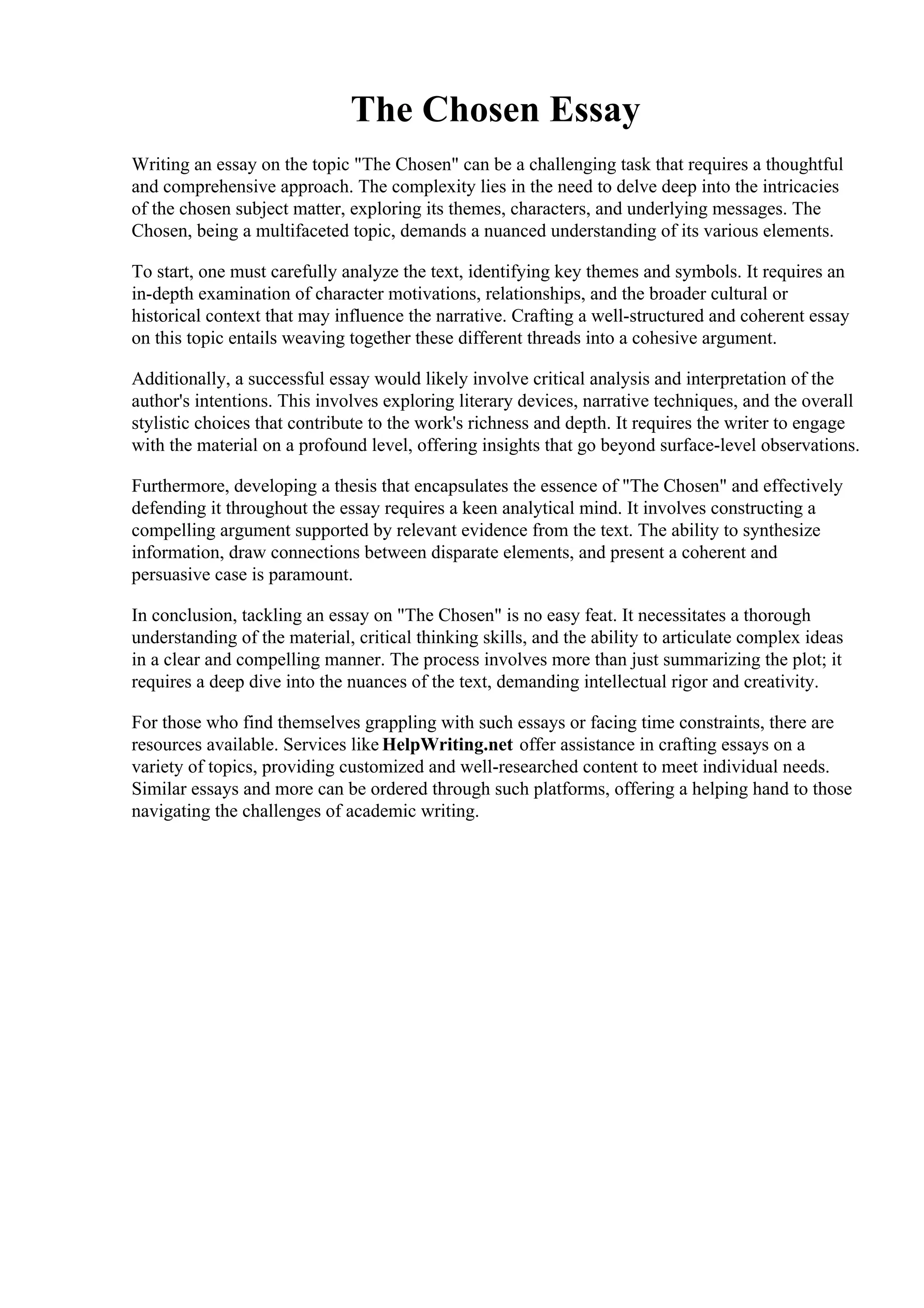 The Chosen Essay. The Chosen Study Guide Literature Guide LitCharts | PDF