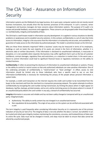 The CIA Triad - Assurance on Information Security | DOCX