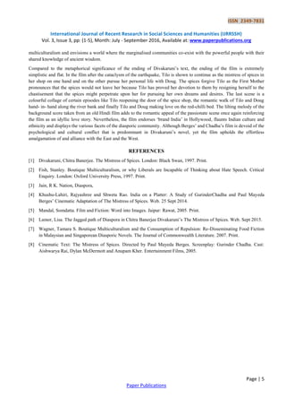 THE CINEMATIC ADAPTATION OF CHITRA BANERJEE DIVAKARUNI’S THE MISTRESS ...