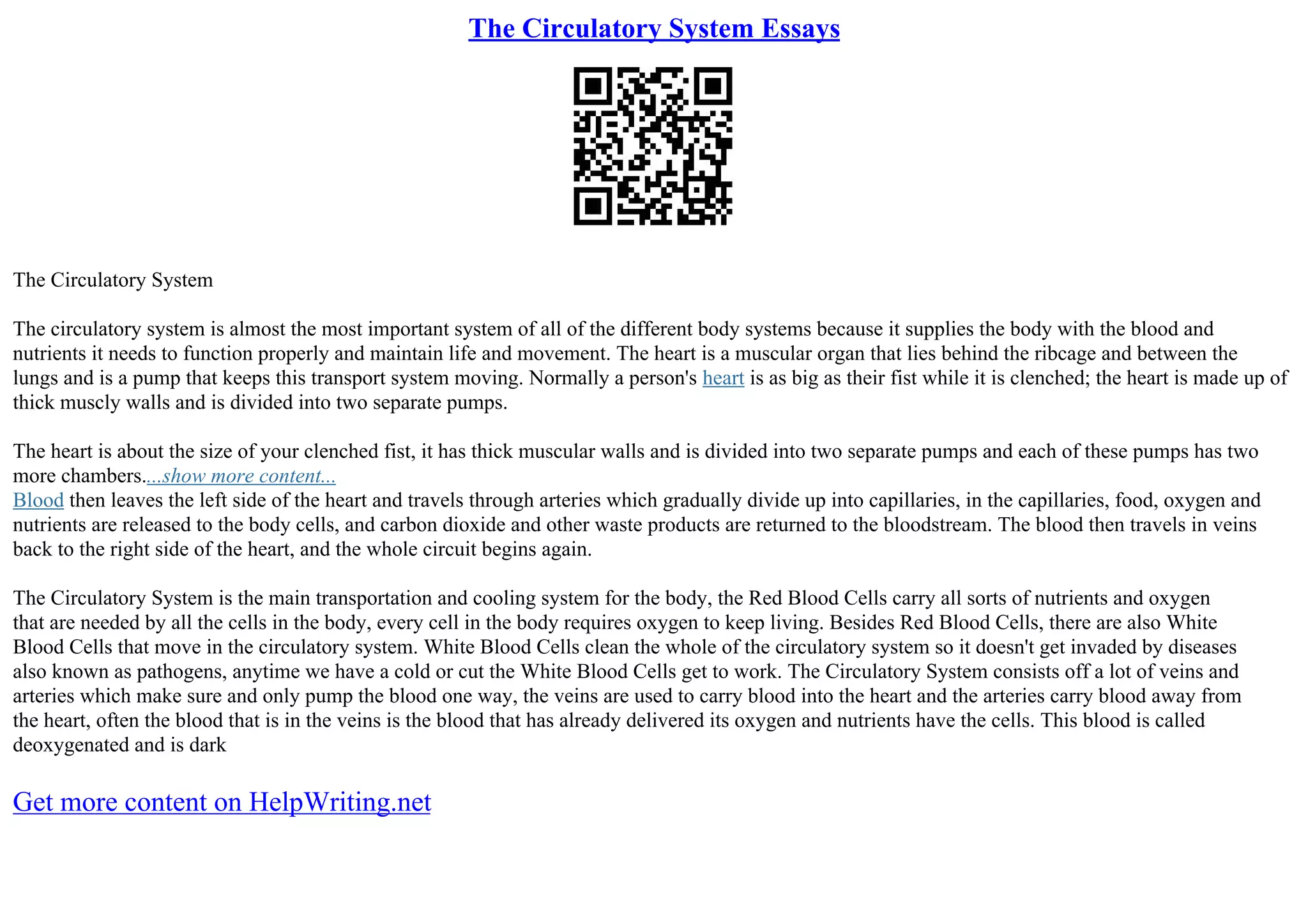 The Circulatory System Essay | PDF