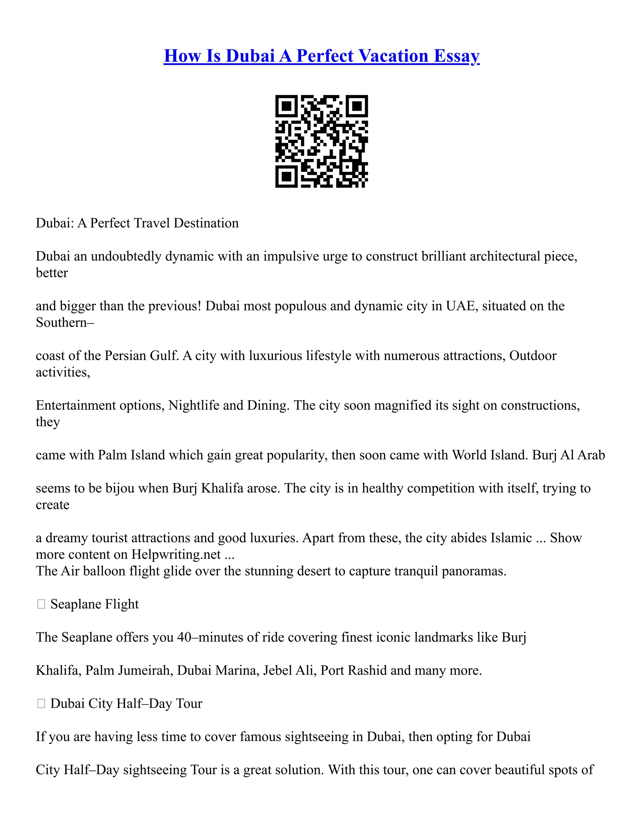 The City Of Dubai And Its Current Status Of A World Class... | PDF