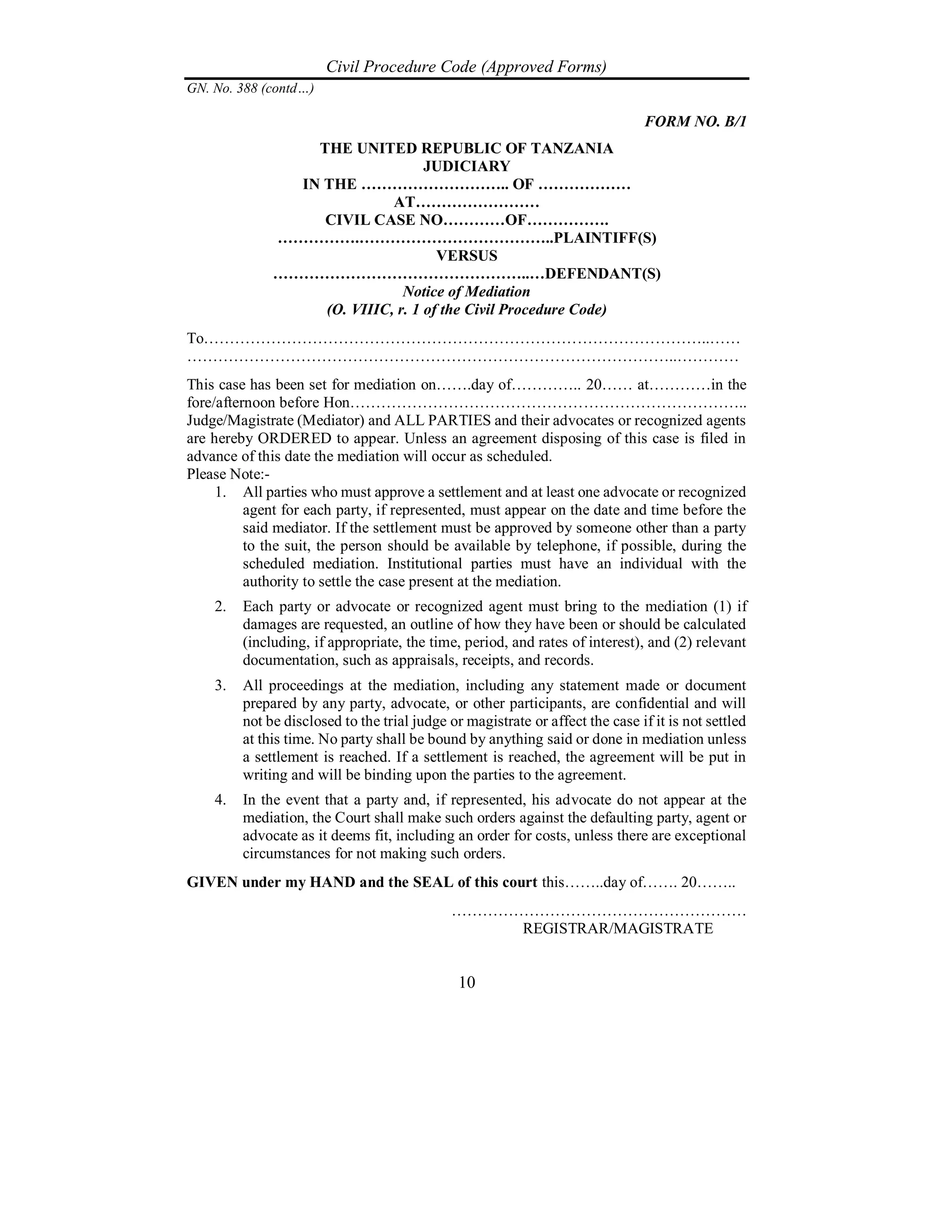 The civil procedure code (approved forms) gn. 388 of 2017 | PDF