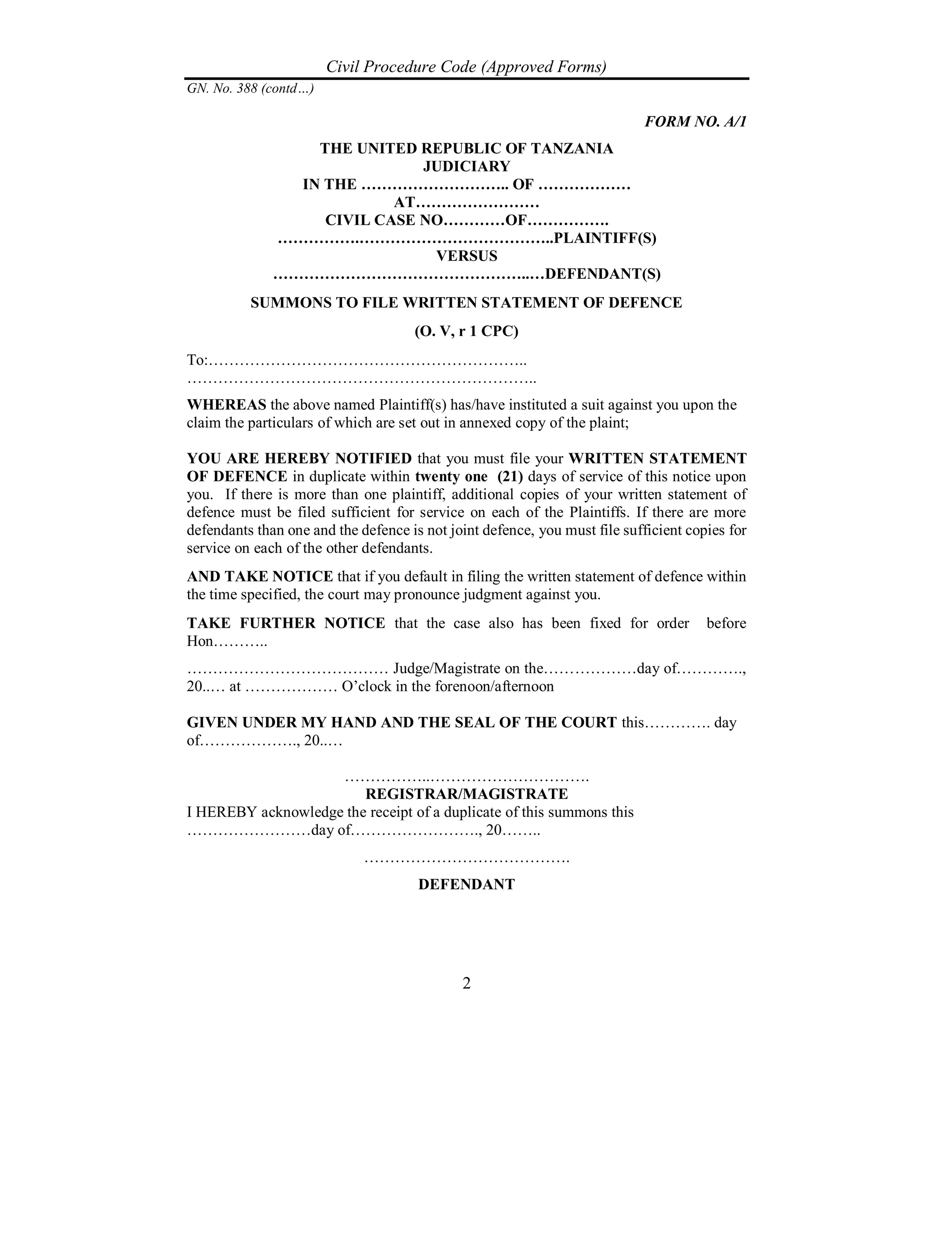 The civil procedure code (approved forms) gn. 388 of 2017 | PDF