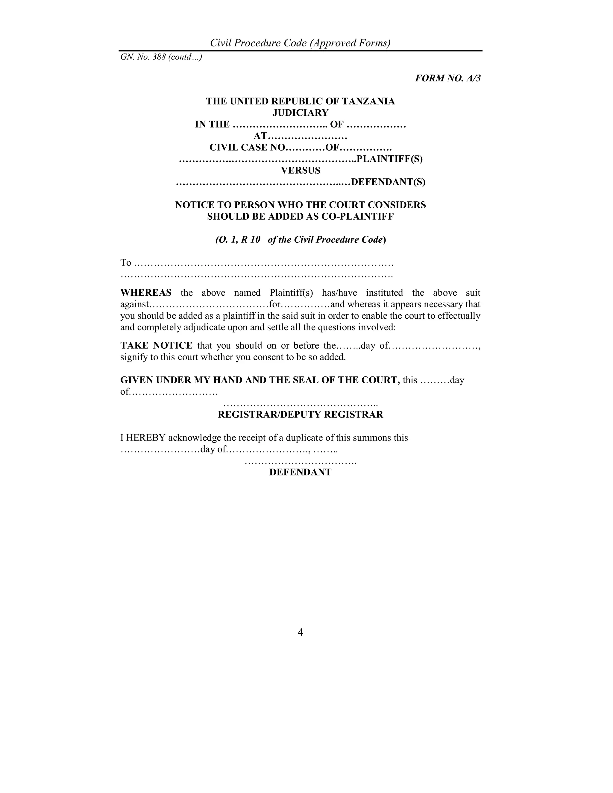 The civil procedure code (approved forms) gn. 388 of 2017 | PDF