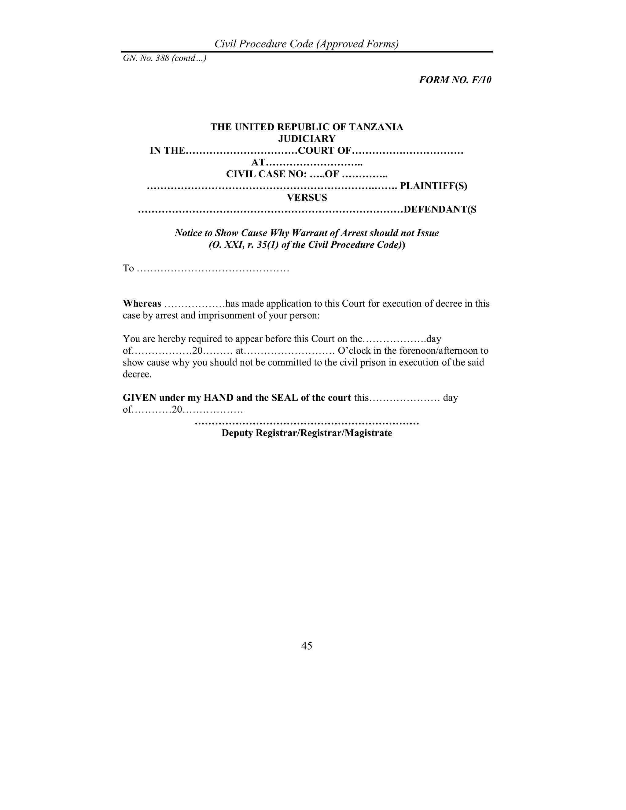 The civil procedure code (approved forms) gn. 388 of 2017 | PDF